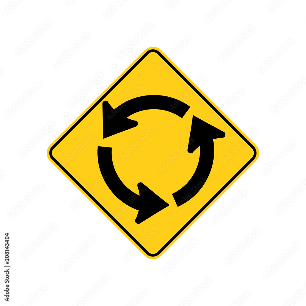 USA traffic road signs. circular intersection ahead. vector ...