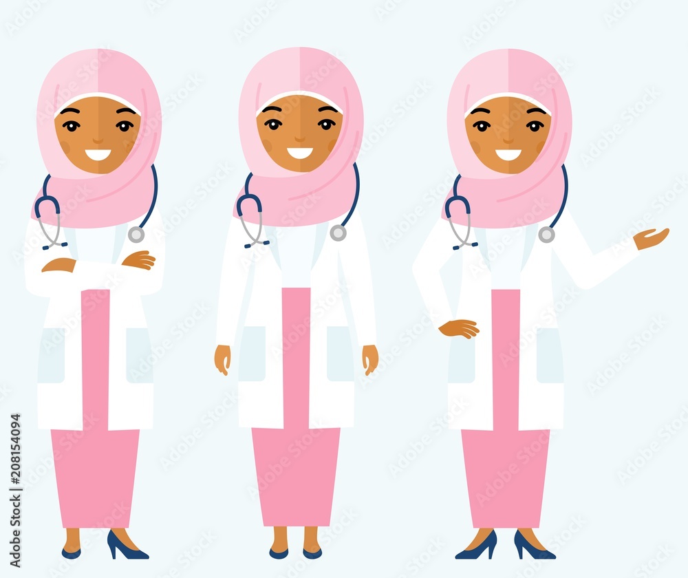 Set of arab medical people, muslim doctor. Vector illustration ...