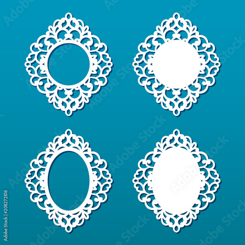 Laser cut vector frame collection. Set of abstract oval and round ...