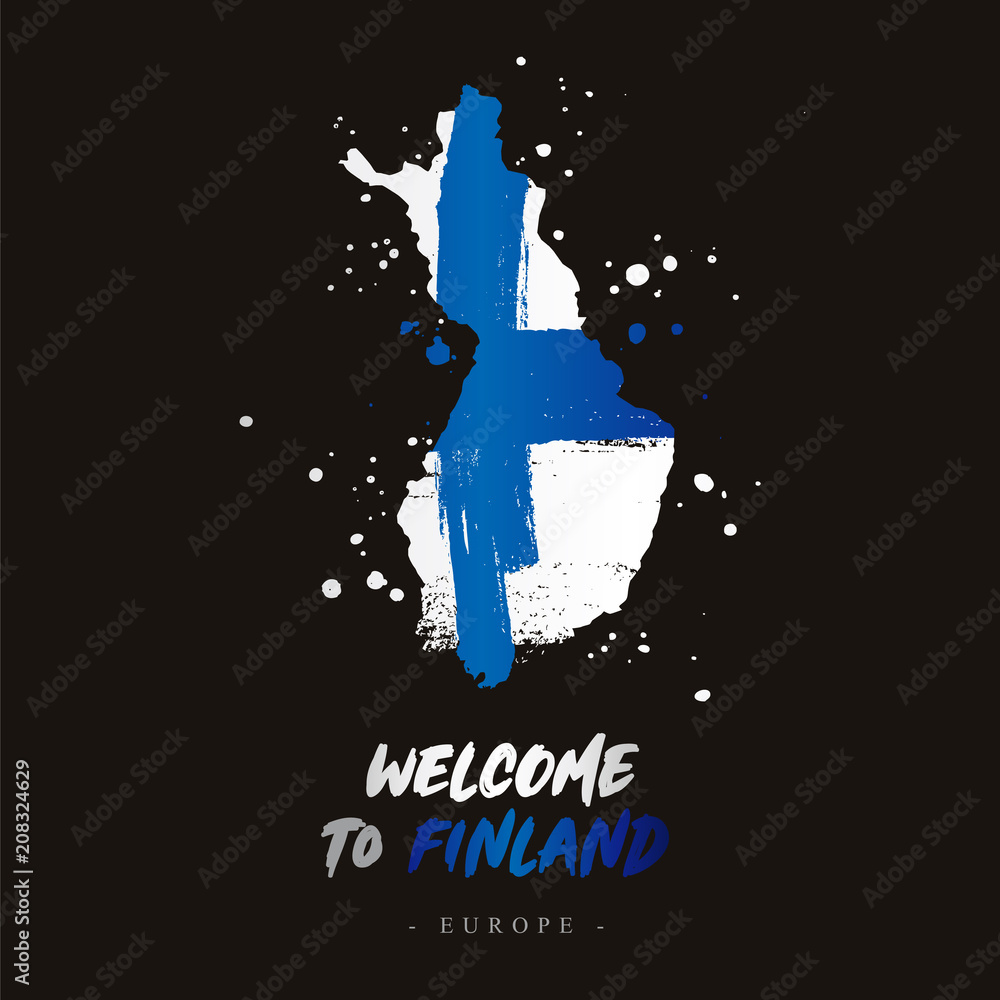 Welcome to Finland. Flag and map of the country Stock Vector | Adobe Stock