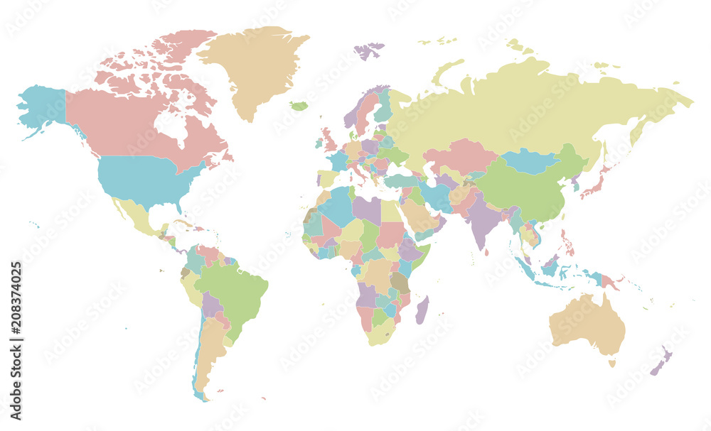 Political blank World Map vector illustration isolated on white ...