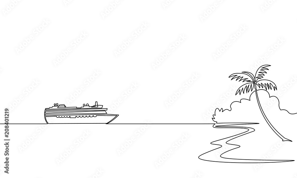 Single continuous one line art ocean travel vacation. Sea voyage ...