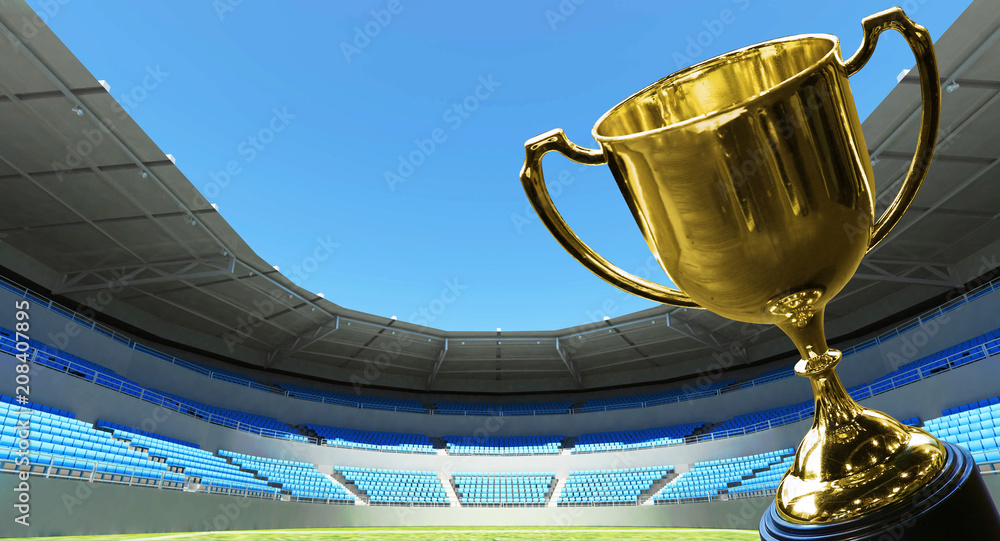 Trophy on background football stadium background,world cup theme. Stock ...