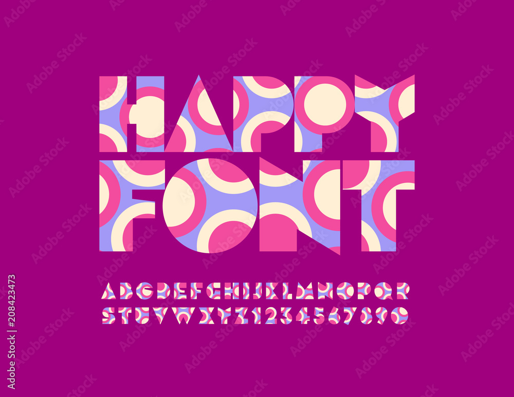 Vector Happy Font for Children, Colorful abstract pattern Alphabet ...