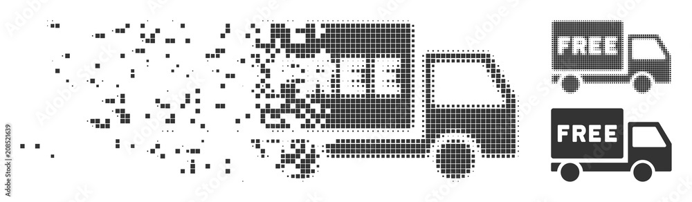 Grey vector free delivery icon in dissolved, dotted halftone and ...
