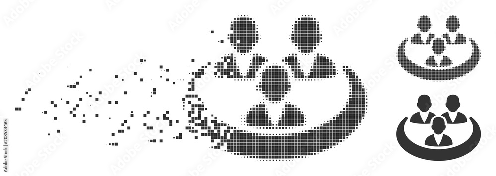Fractured social network pixel icon with disintegration effect ...