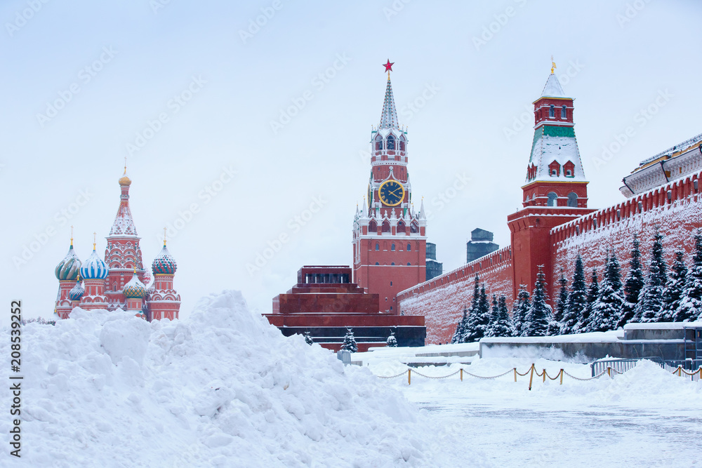 After great winter snowfall at Moscow Red Square with Cathedral of ...