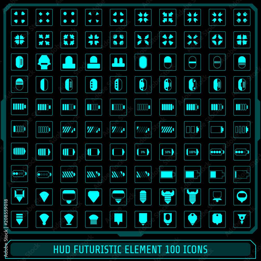 HUD Fututistic Collection Icons Element Vector Set. Green Abstract ...