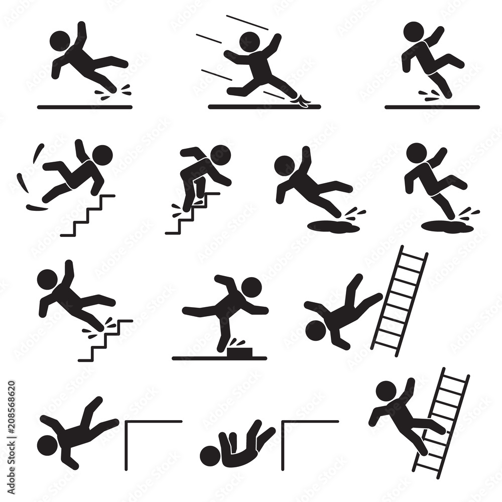 People falling or slipping icon set. Vector. Stock Vector | Adobe Stock