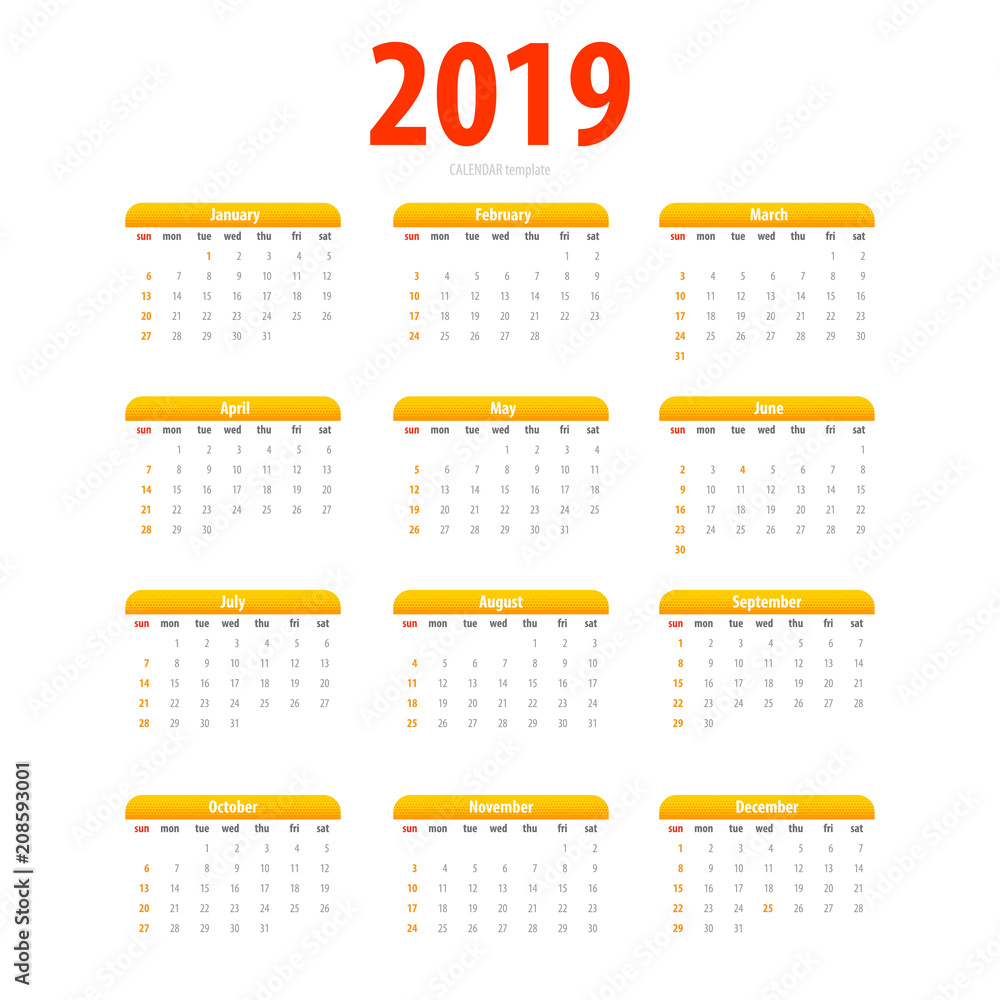 Printable calendar 2019 simple template halftone Stock Vector | Adobe Stock