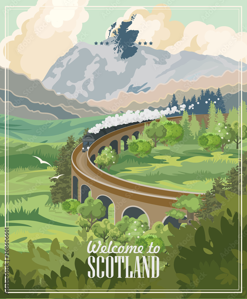 Scotland travel vector in modern style. Scottish landscapes Stock ...