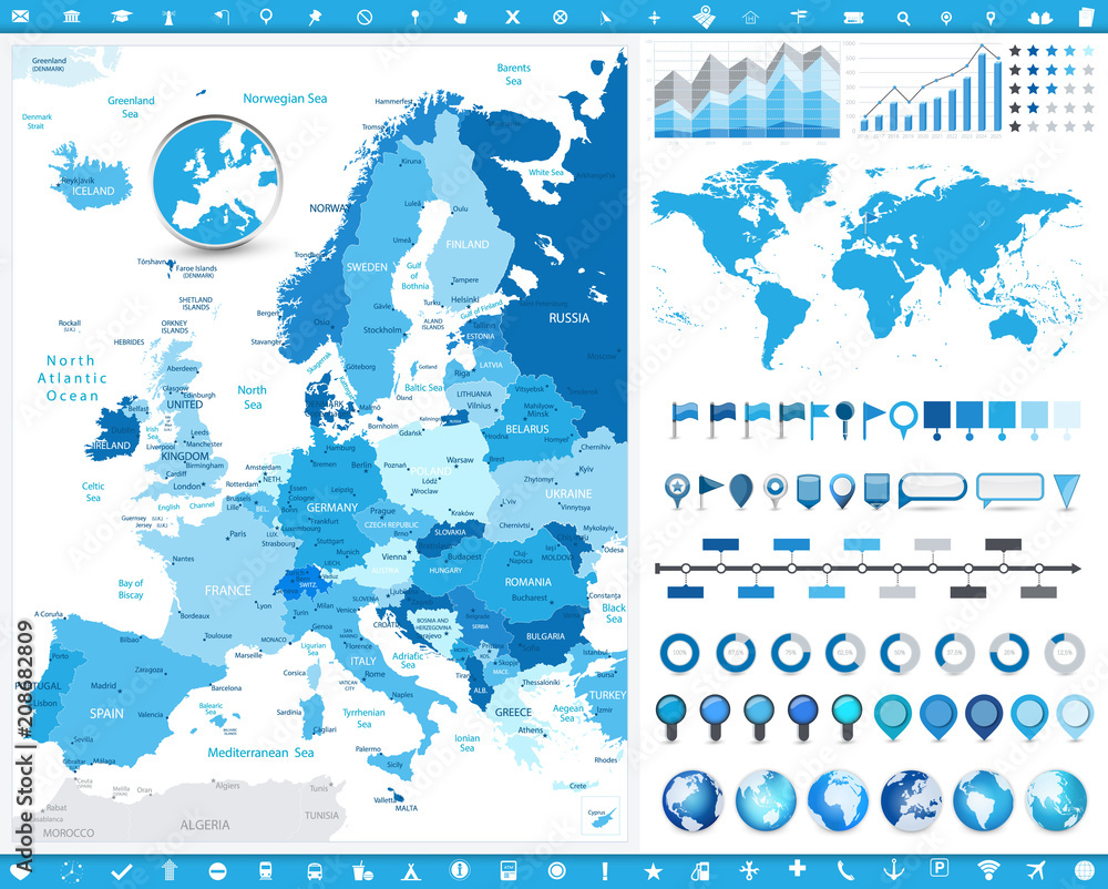 Europe Map and infographic elements Stock Vector | Adobe Stock