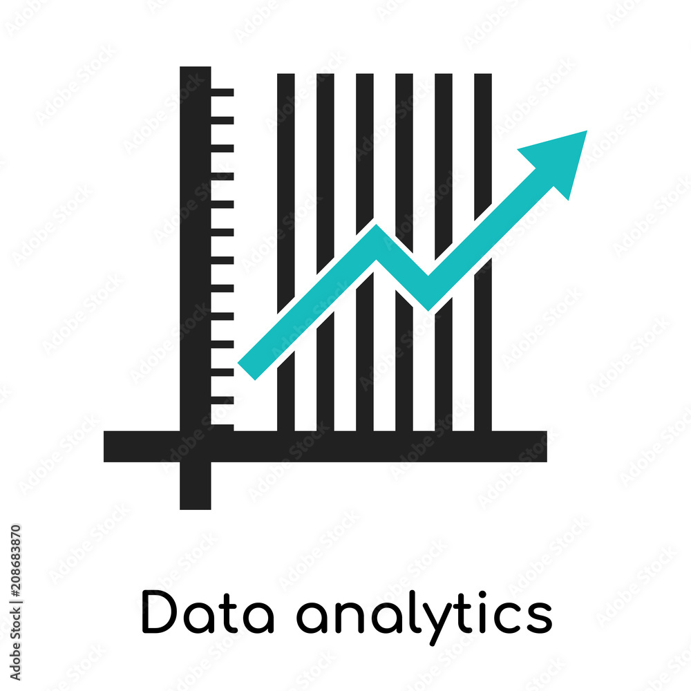 Data analytics ascending line chart icon vector sign and symbol isolated on white background ...