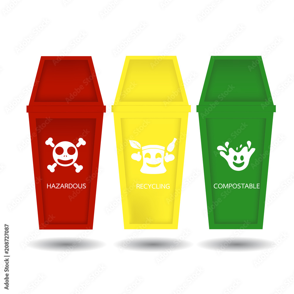 Vector of Trash bins in different three colors for garbage classification. Stock Vector | Adobe ...