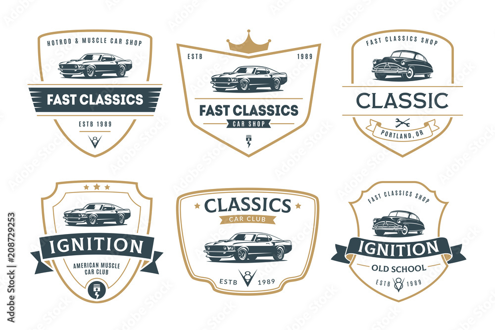 Set of muscle car emblems and badges. Stock Vector | Adobe Stock