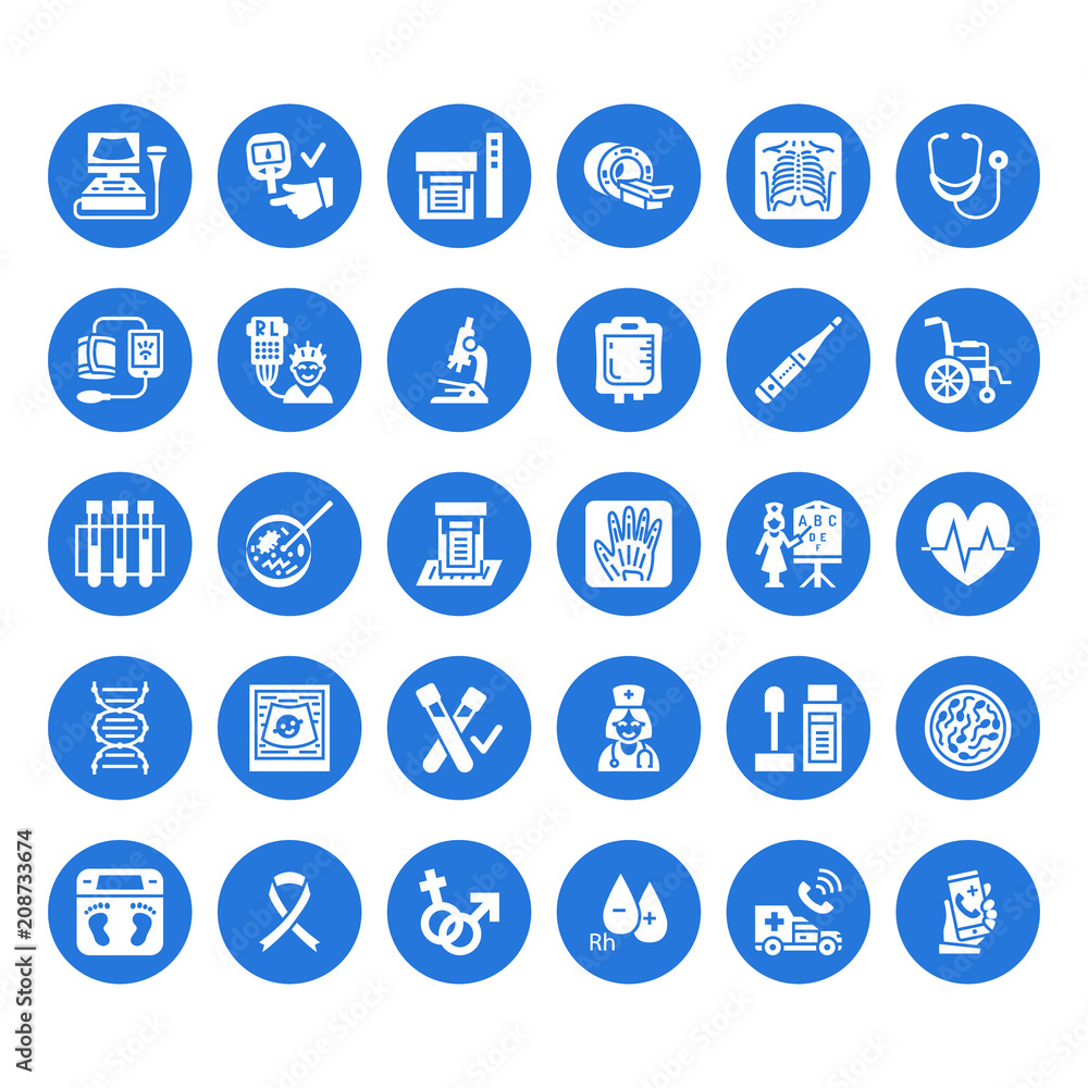 Medical check up, flat glyph icons. Health diagnostics equipment - mri ...