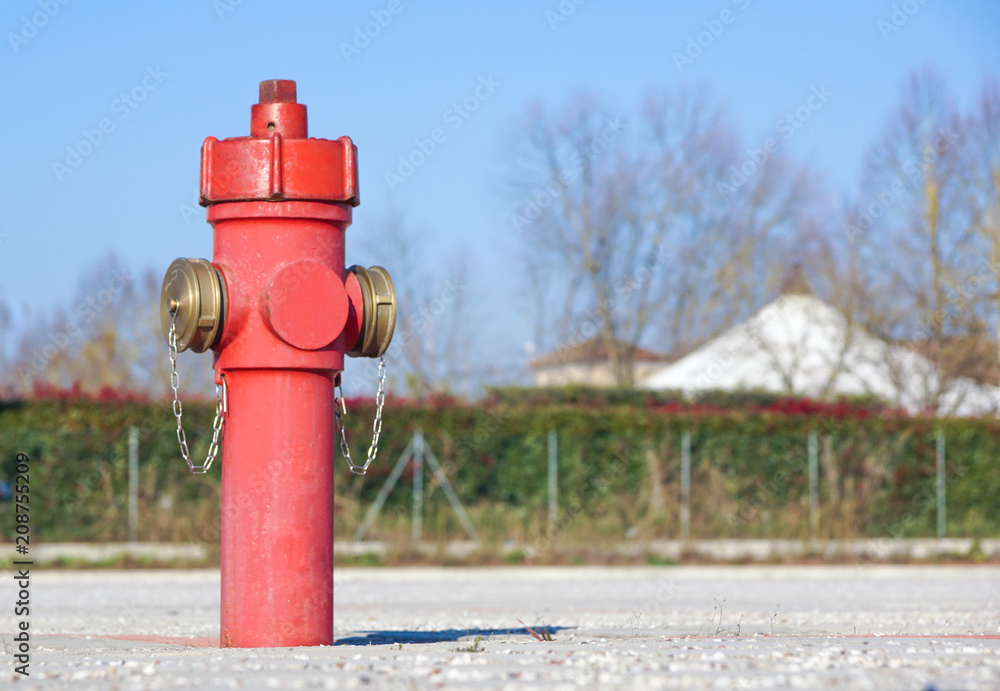 Old red fire hydrant in the street. Fire hidrant for emergency fire ...