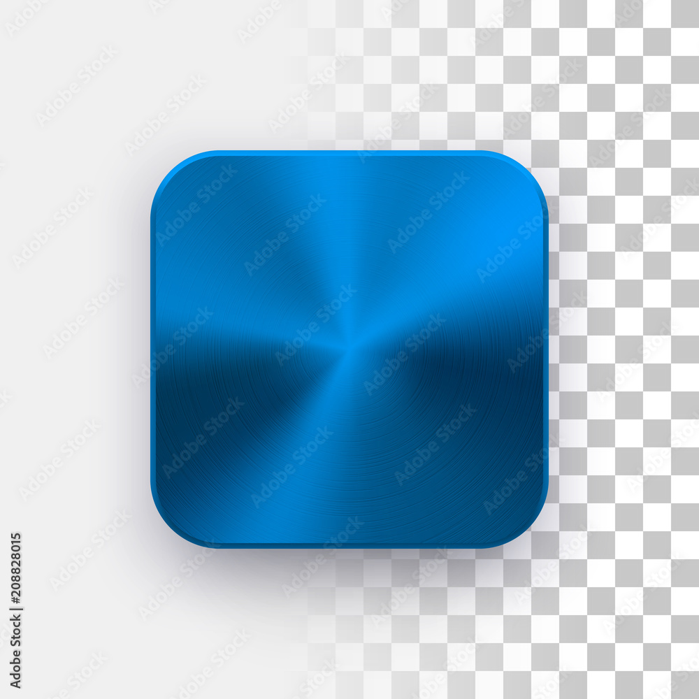 Blue metal blank app icon, technology button template with circular ...