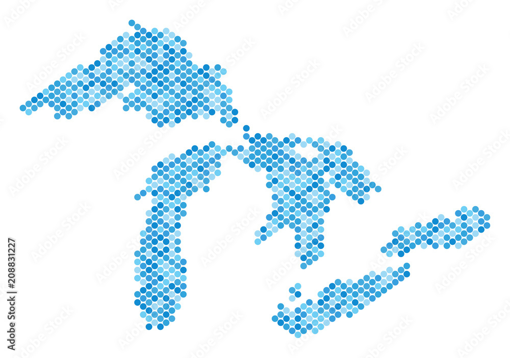 Blue round spot Great Lakes map. Vector geographic map in blue color ...