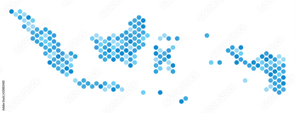 Blue pixelated Indonesia map. Vector geographic map in blue color ...