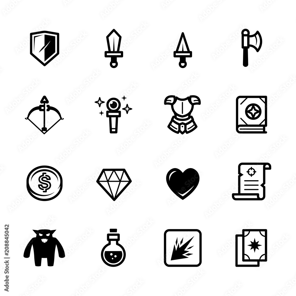 Fantasy game icons with White Background Stock Vector | Adobe Stock