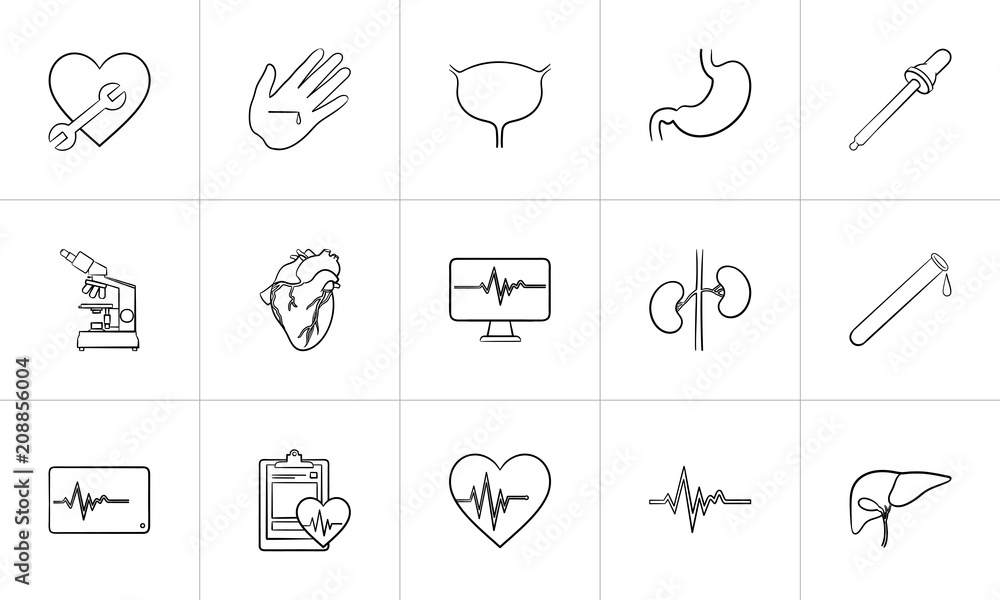 Medicine hand drawn outline doodle icon set for print, web, mobile and ...