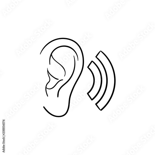Human ear with sound waves hand drawn outline doodle icon. Human ear as ...