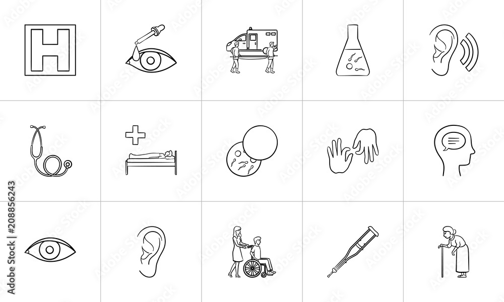 Medicine hand drawn outline doodle icon set for print, web, mobile and ...