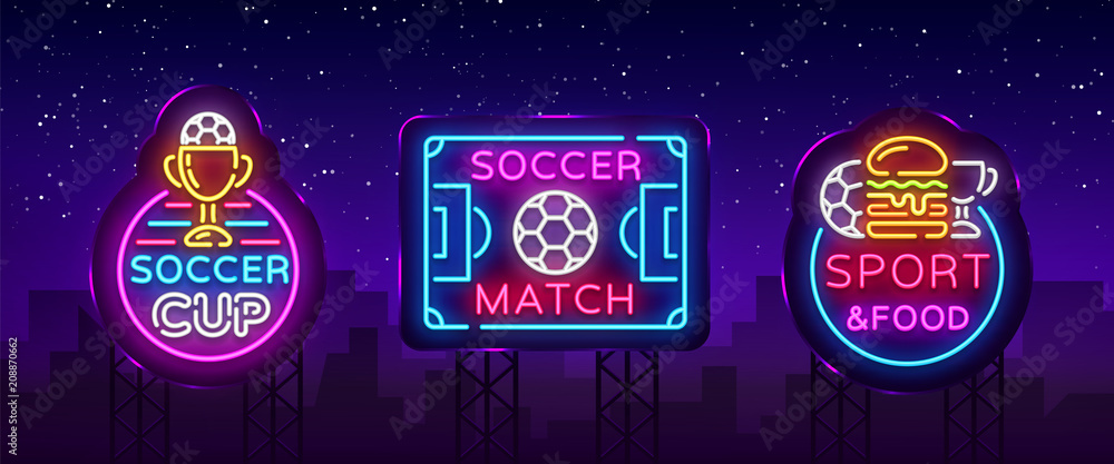 Soccer collection Neon Signs Vector. Football set Logos neon, design ...