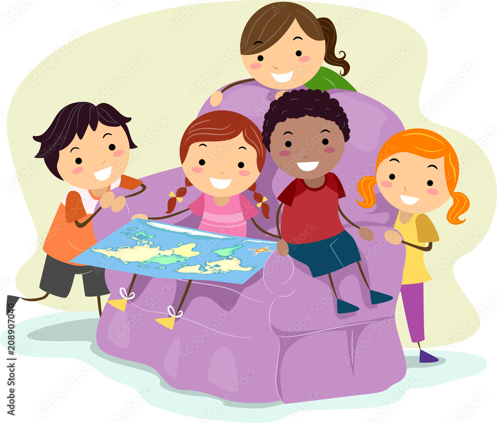 Stickman Kids Chair World Map Illustration Stock Vector | Adobe Stock