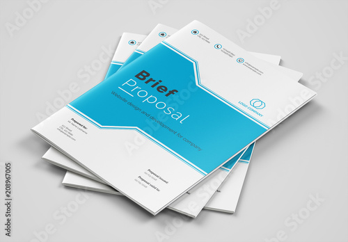 Proposal Layout with Blue Header and Accents Stock Template | Adobe Stock