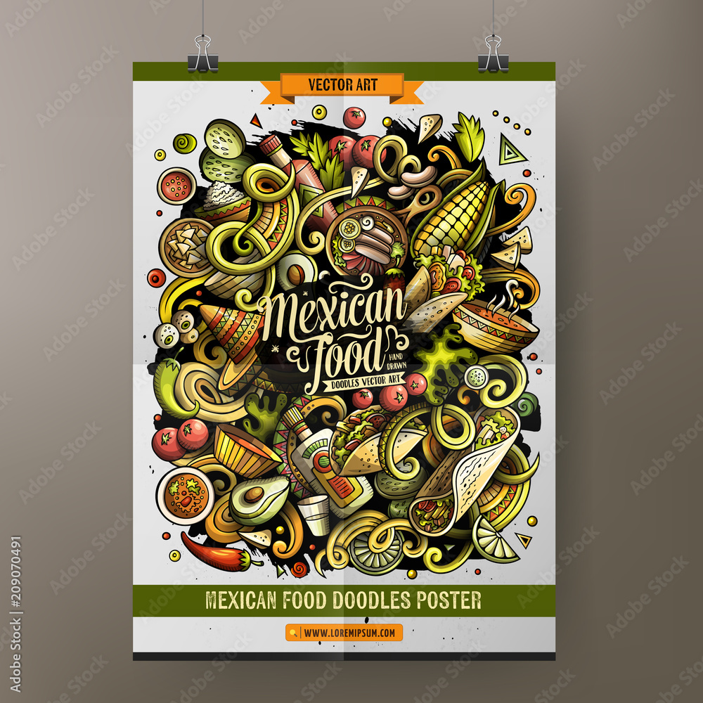 Cartoon hand drawn doodles Mexican food poster design Stock Vector ...