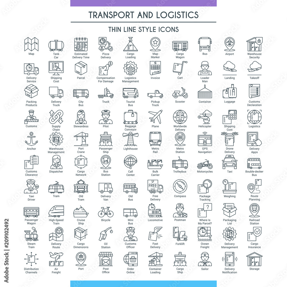 Transport and logistic big icons set. Modern icons on theme delivery ...