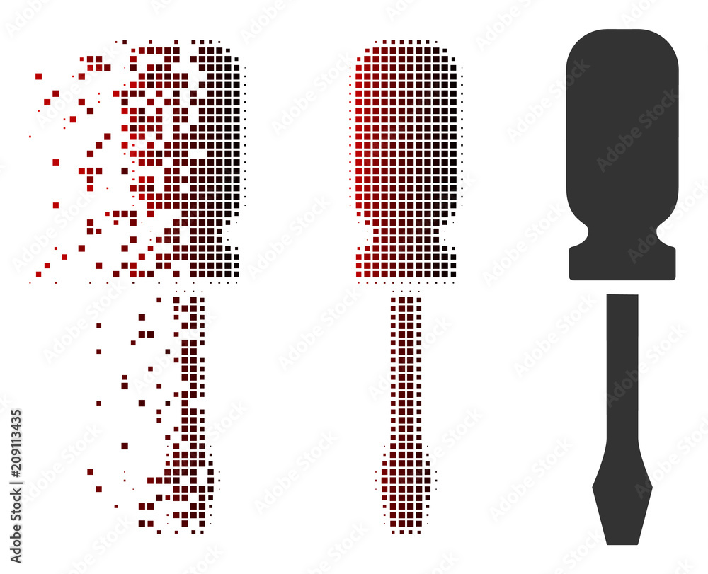 Vector screwdriver icon in dissolved, pixelated halftone and undamaged ...