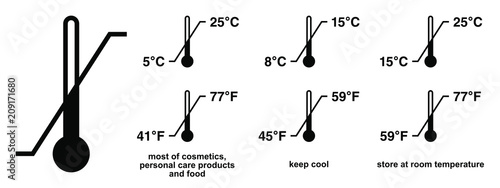Storage temperature range symbol. Black thermometer icon with diagonal ...