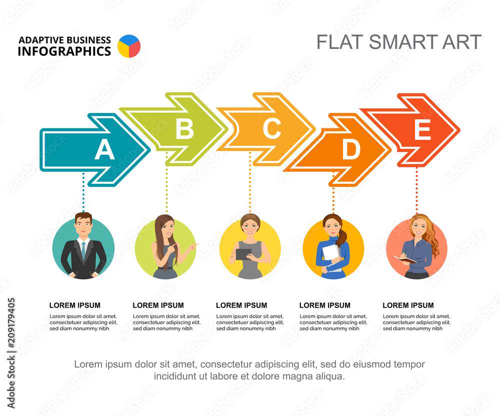 Five arrows process chart template. Business data. Abstract elements of ...