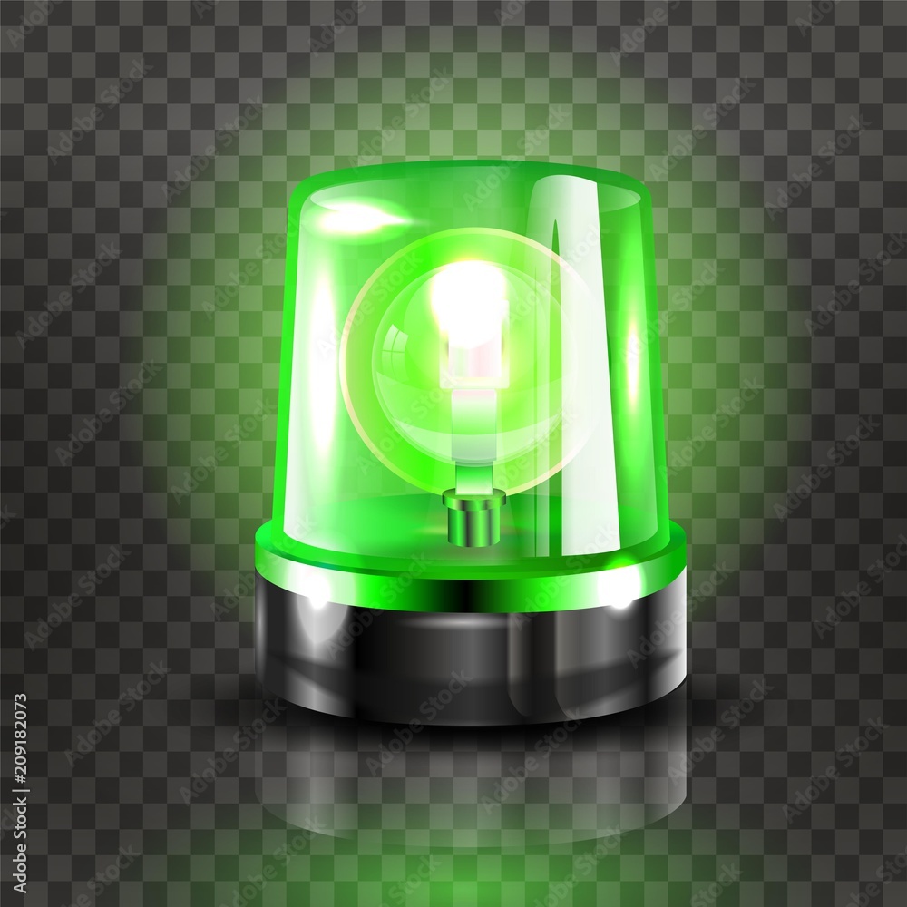 Green Flasher Siren Vector. Realistic Object. Light Effect. Beacon For ...