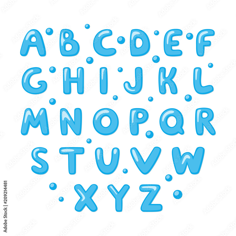 Childish cute English Alphabet. Bold and shiny doodle font. Cartoon ...
