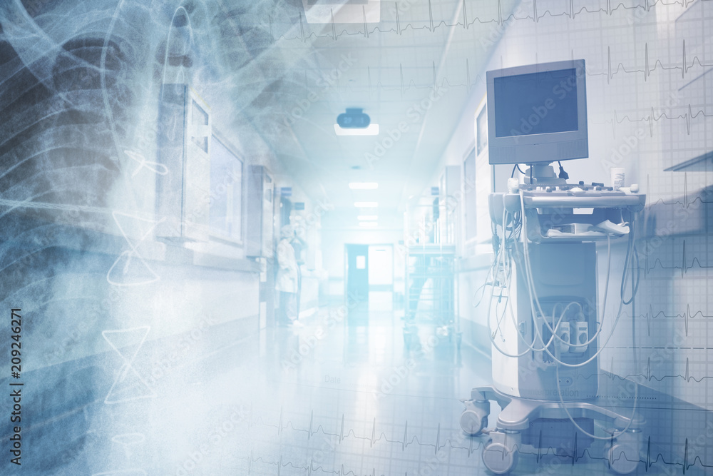 Health care concept with ECG and x-ray image on the background of ...