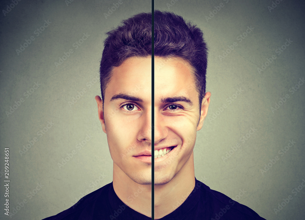 Photo Stock Man with double face expression | Adobe Stock