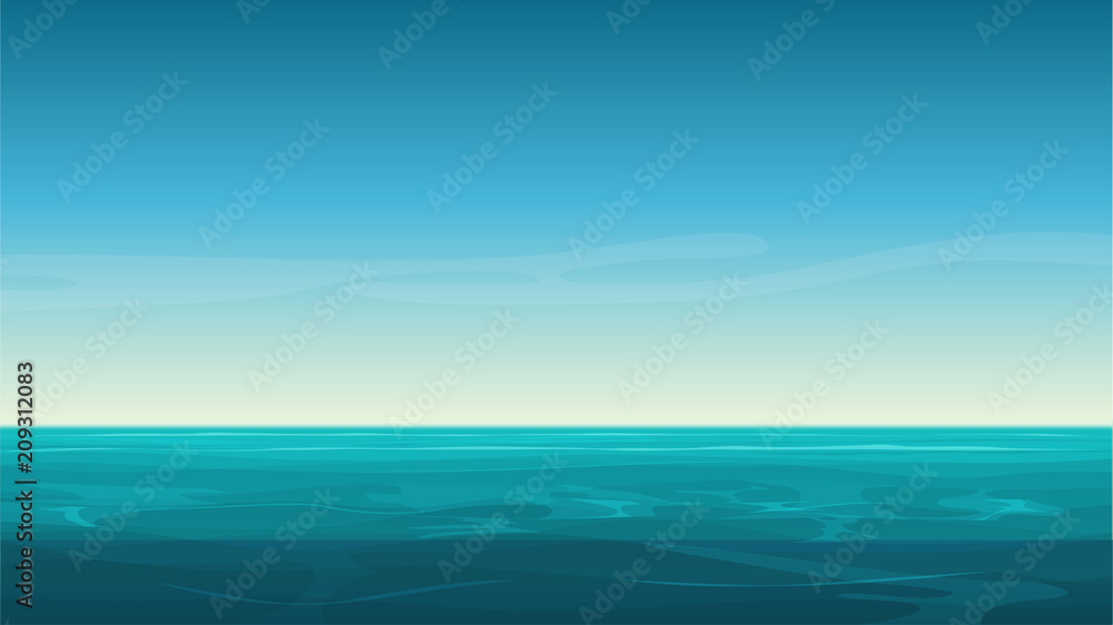 Vector cartoon clear ocean sea background with empty blue sky. Stock ...
