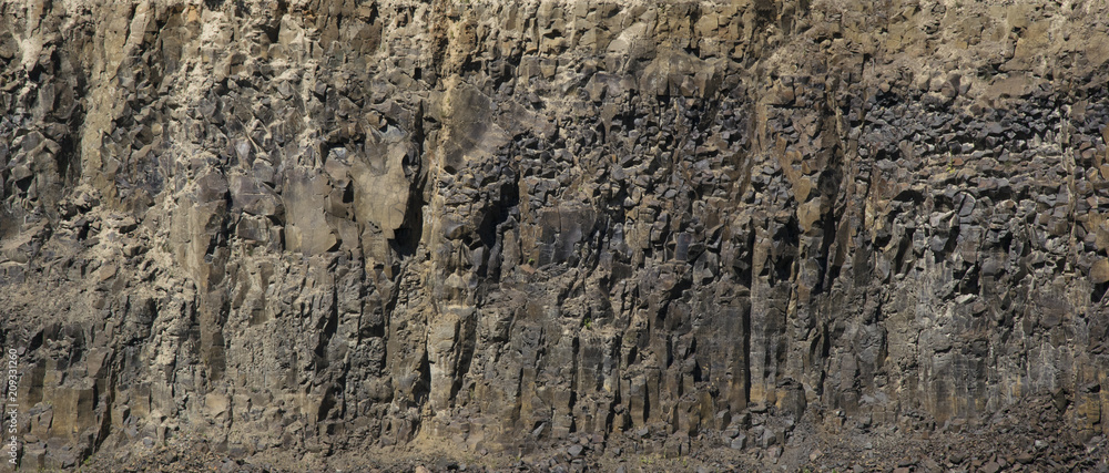 The stone texture of the basalt rock that remained after the extinct ...