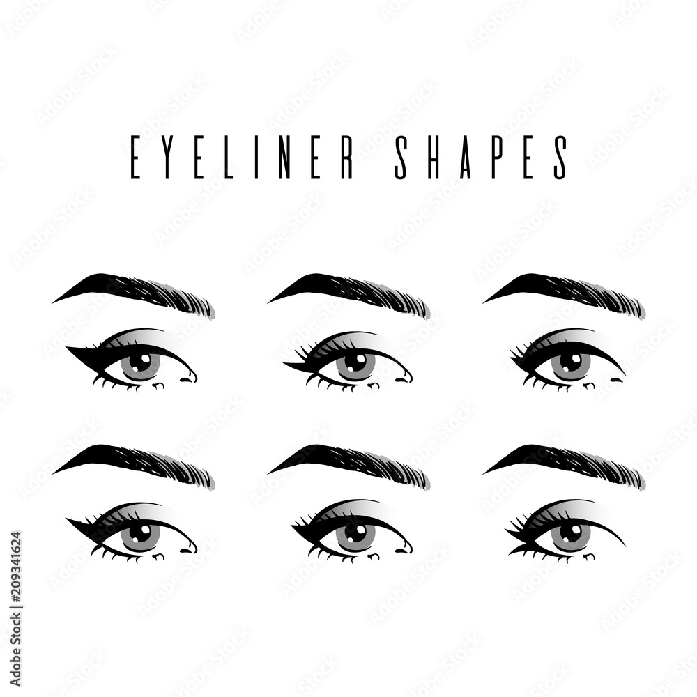 Eyeliner shapes. Various types of eyeliner, womens eyes, white ...
