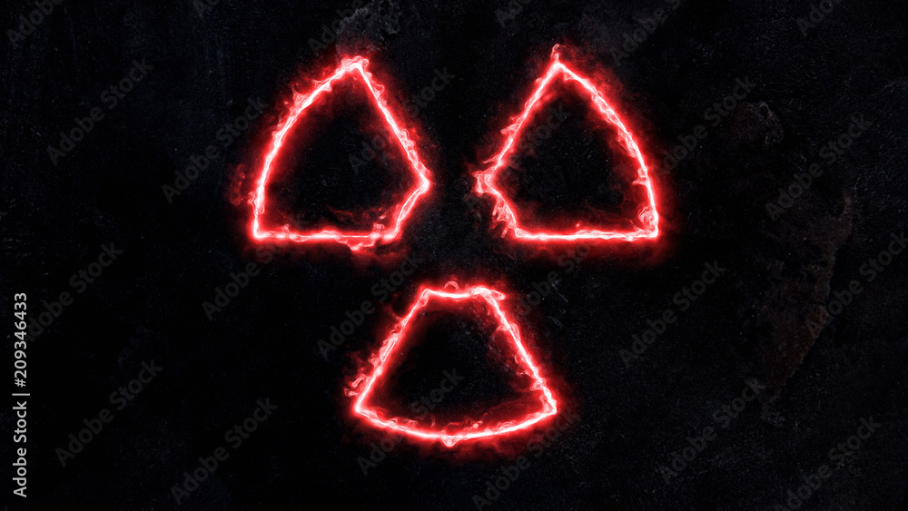 Radiation Burns. The sign of radiation glows with fire. 10 Stock Photo ...