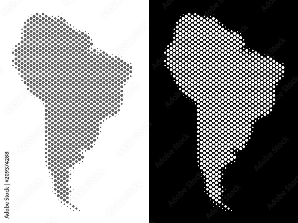 Halftone round pixel South America map. Vector territory maps in grey ...