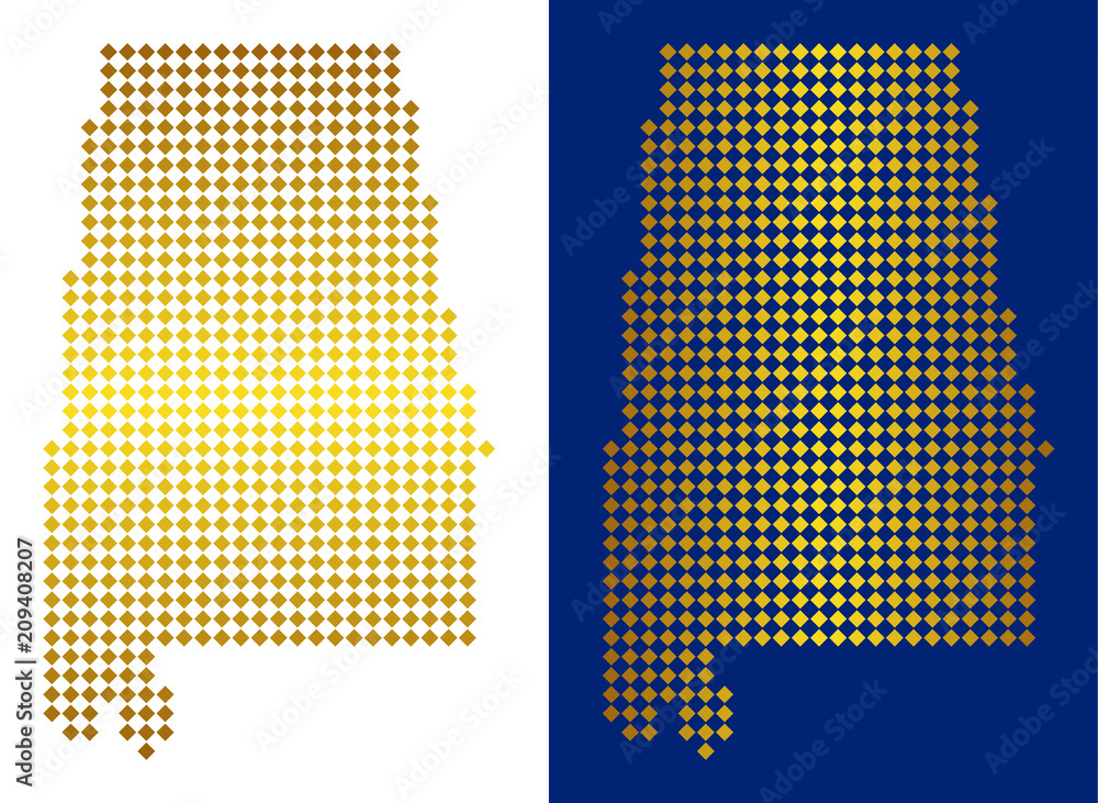 Gold rhombic Alabama State map. Vector territorial maps in yellow ...