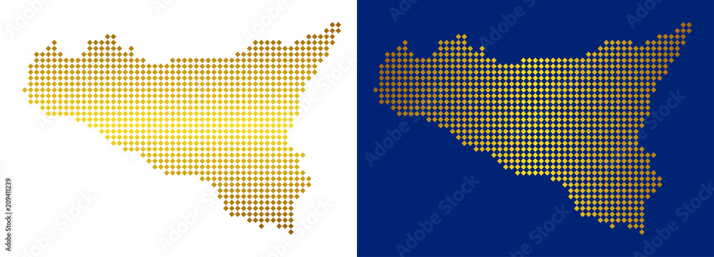 Golden rhombic Sicilia map. Vector geographical maps in luxury colors ...