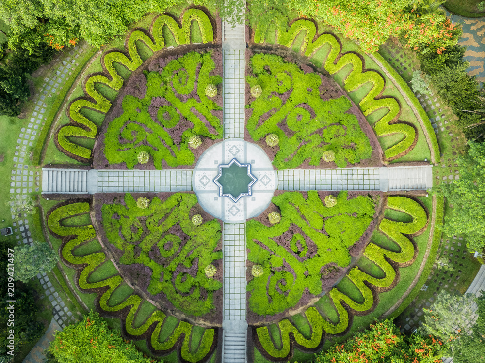 Aerial view of the Lake Gardens, Kuala Lumpur from a drone. It known ...