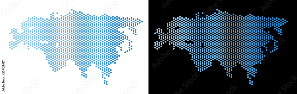 Hexagonal Eurasia map. Vector territory scheme in light blue color with ...