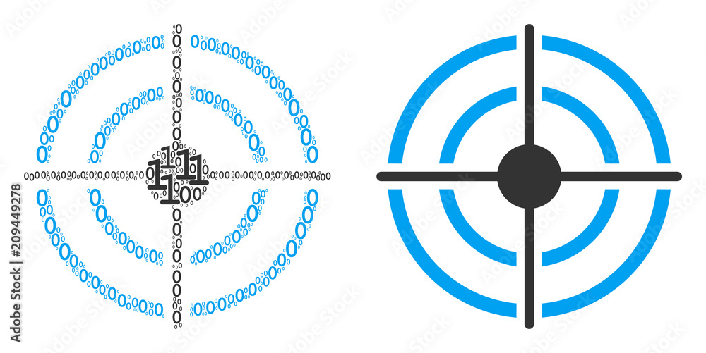 Target bullseye mosaic icon of zero and null digits in various sizes ...